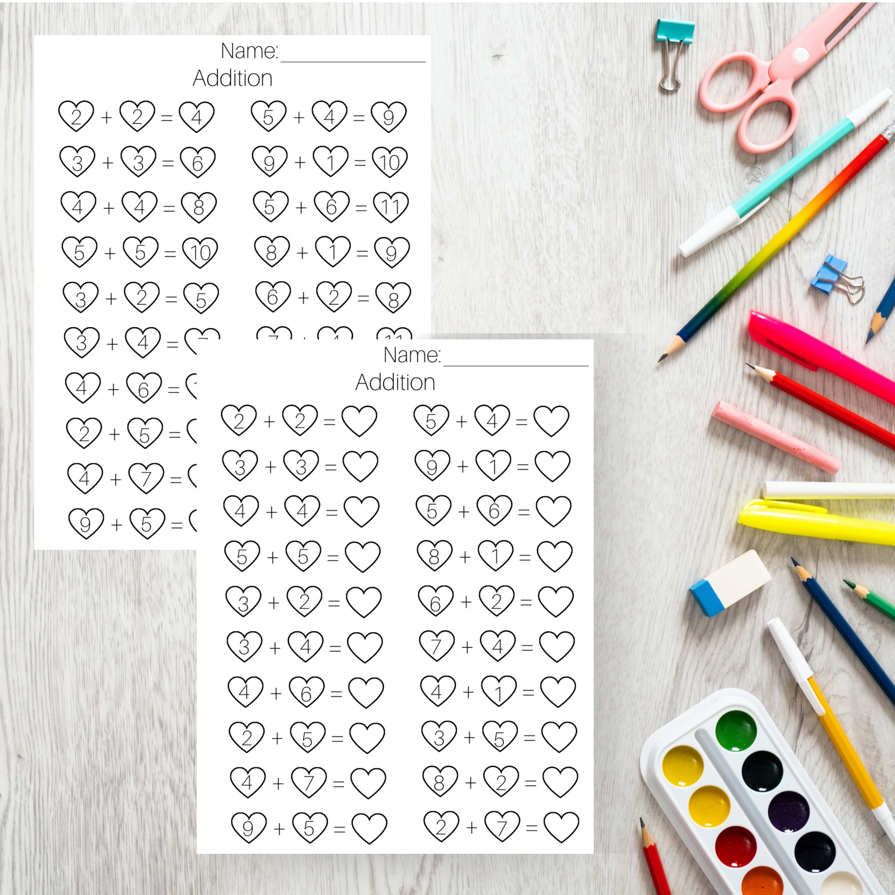 Valentines Day Addition Worksheet for Kids, With Answer Key, Printable ...