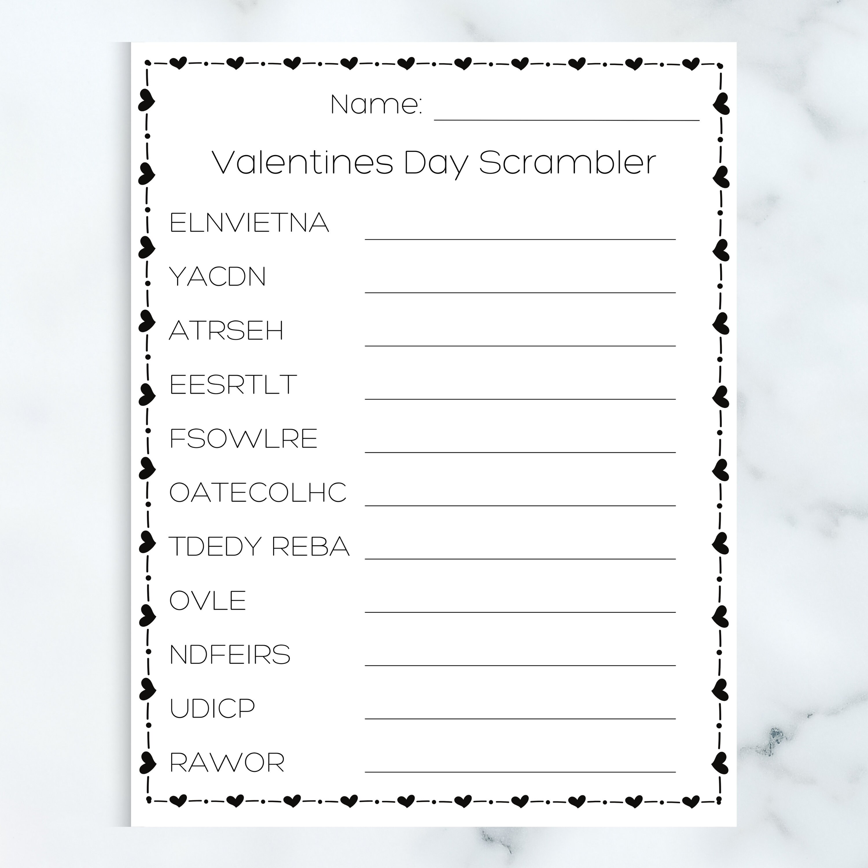 Valentines Day Word Scramble Worksheet With Answer Key, Printable ...