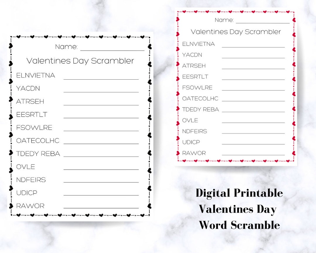Valentines Day Word Scramble Worksheet With Answer Key, Printable ...