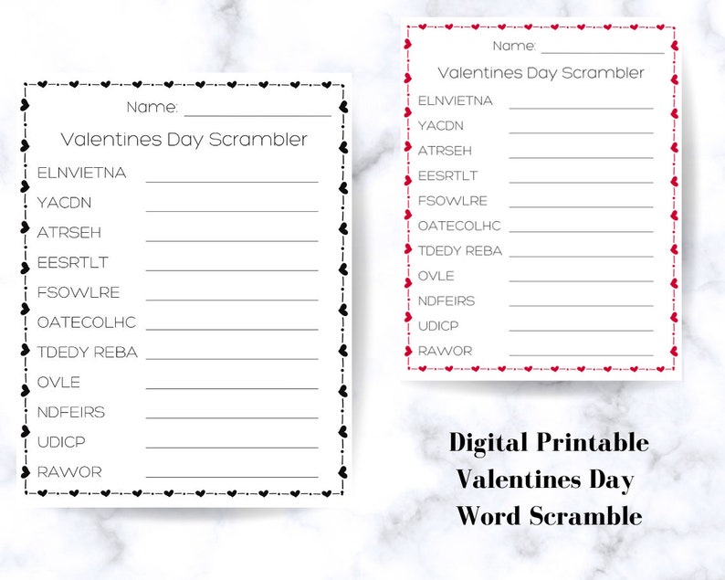Valentines Day Word Scramble Worksheet With Answer Key, Printable ...