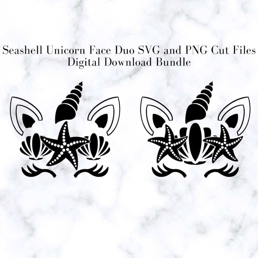Seashell Unicorn Face SVG and PNG Cut Files, Digital Download Bundle ...