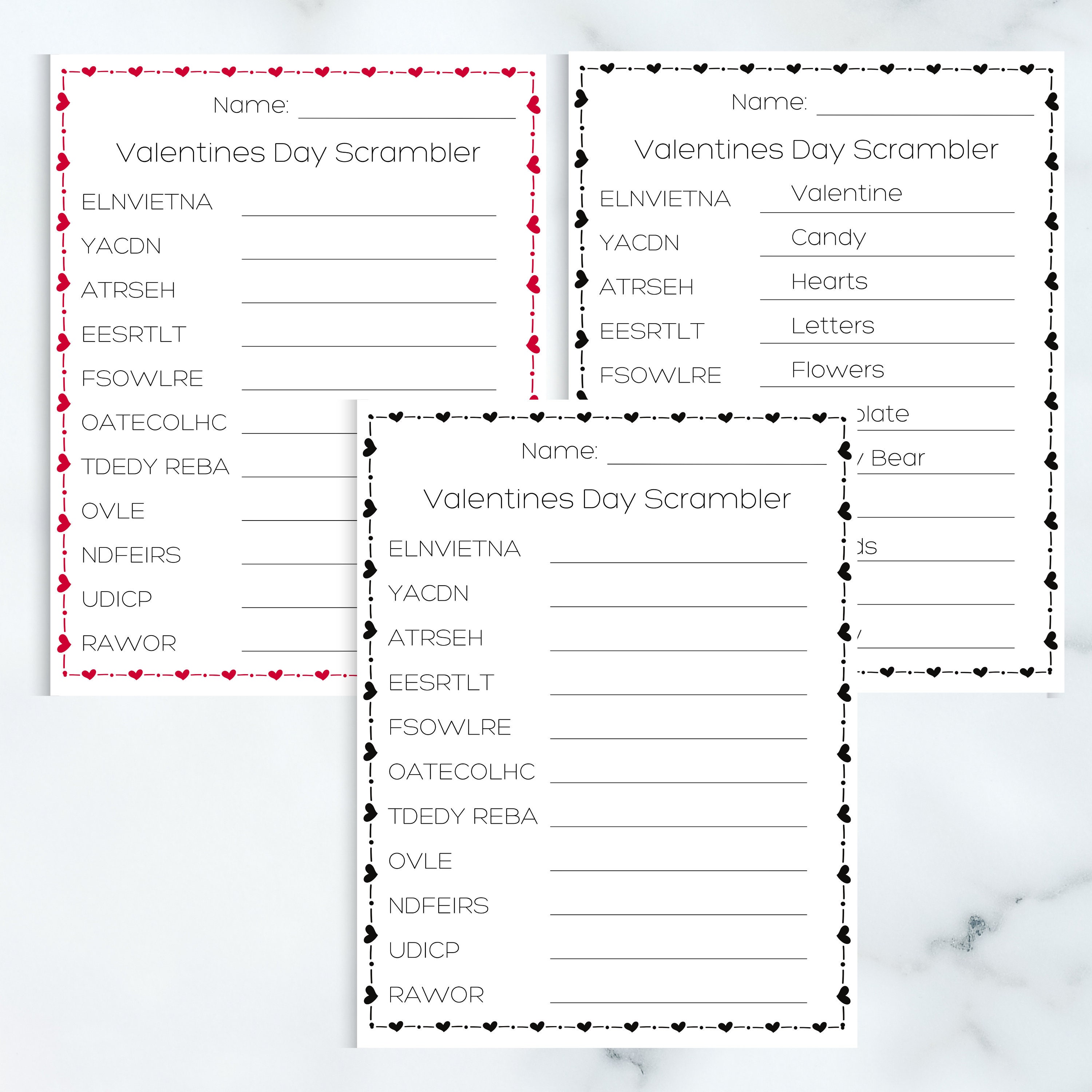 Valentines Day Word Scramble Worksheet With Answer Key, Printable ...