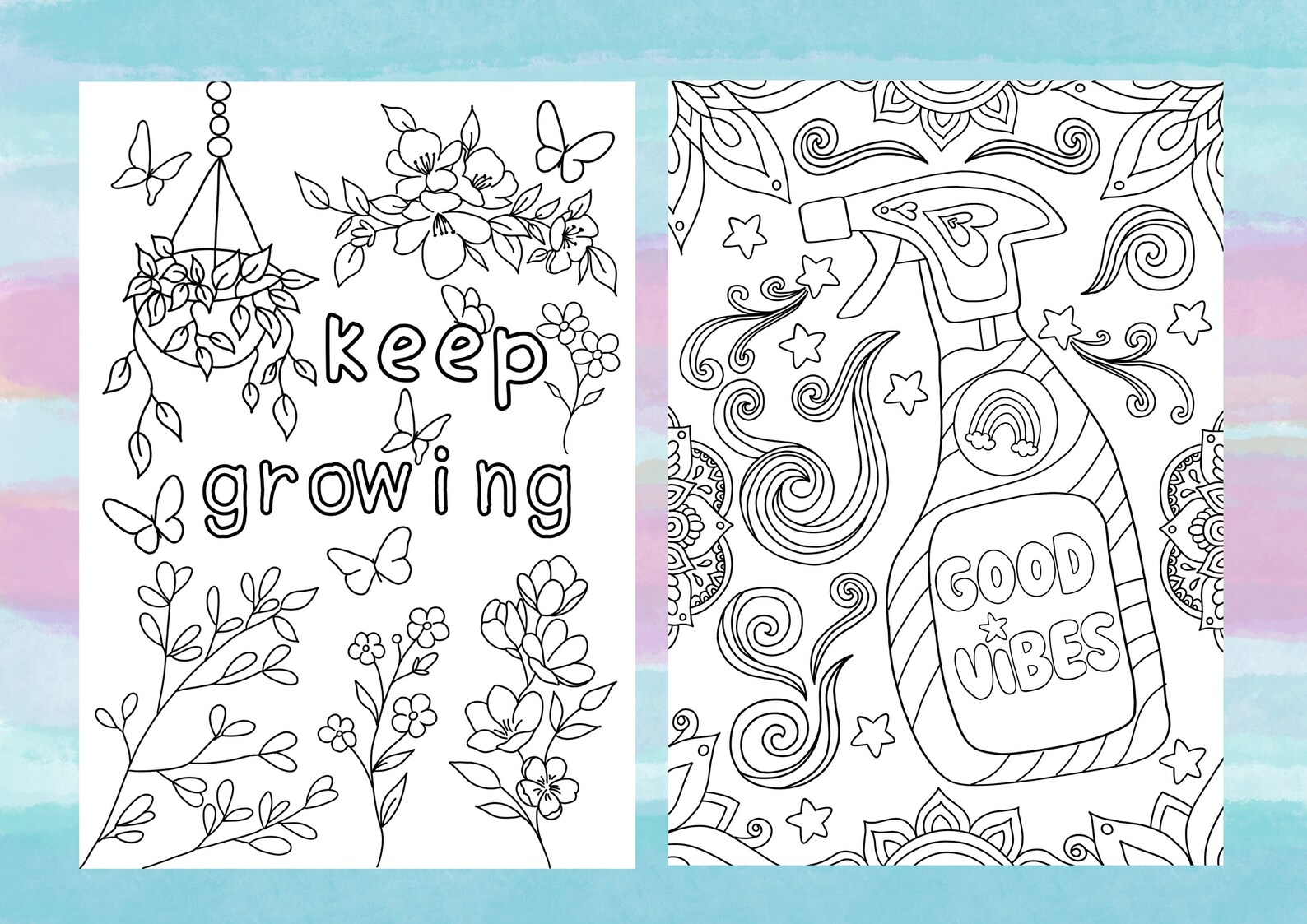 10 Relaxation Coloring Pages - Motivational Sayings - Etsy