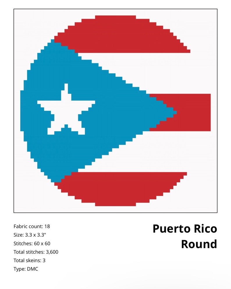 Puerto Rico Flag Cross Stitch Chart - Etsy