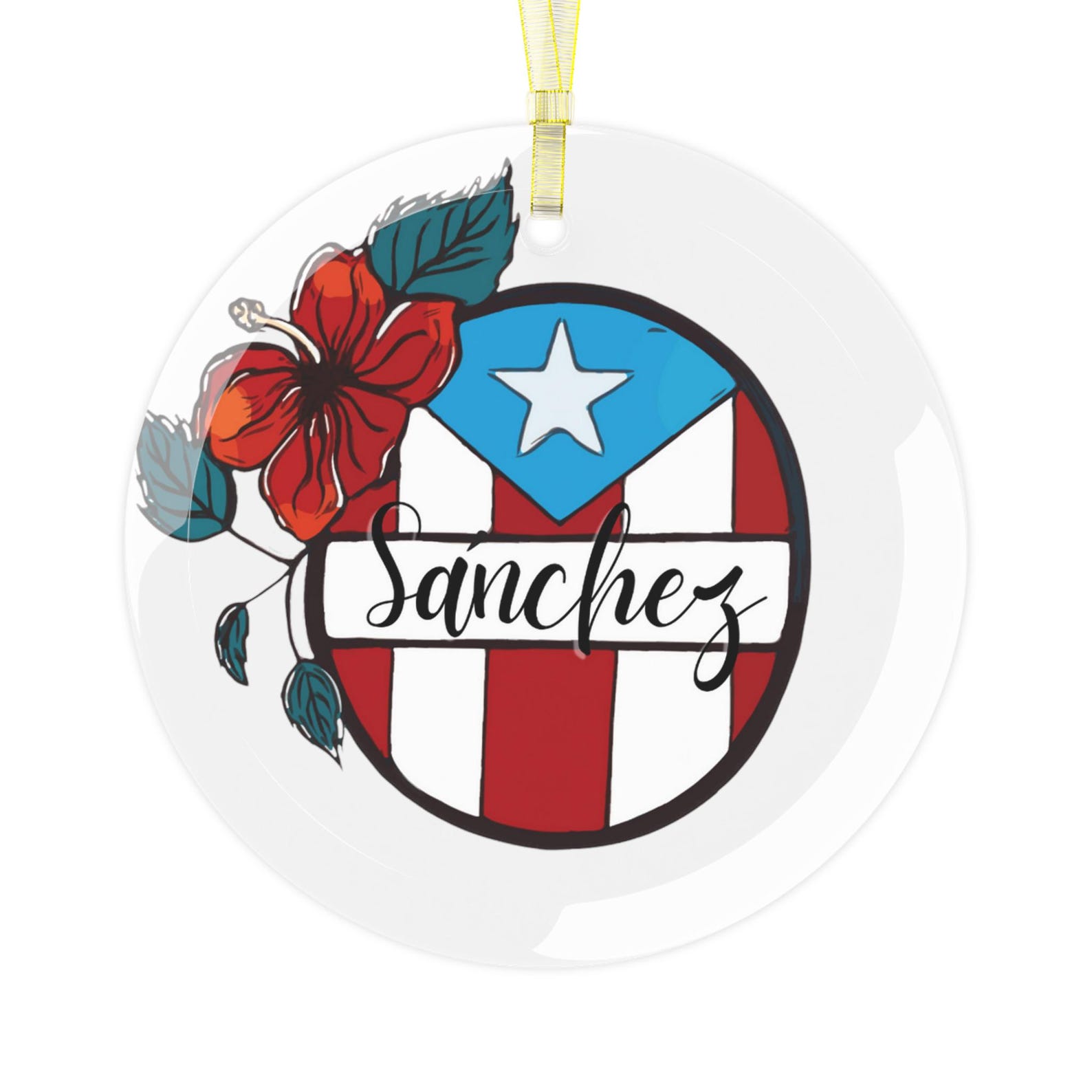 Sanchez Last Name Puerto Rico Flag Glass Ornament | Boricua Flag ...
