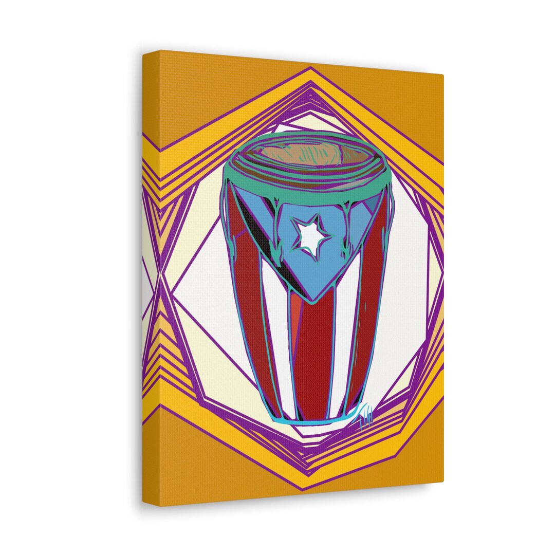Canvas Gallery Wrap of Conga Boricua Illustration in Yellow Abstract ...