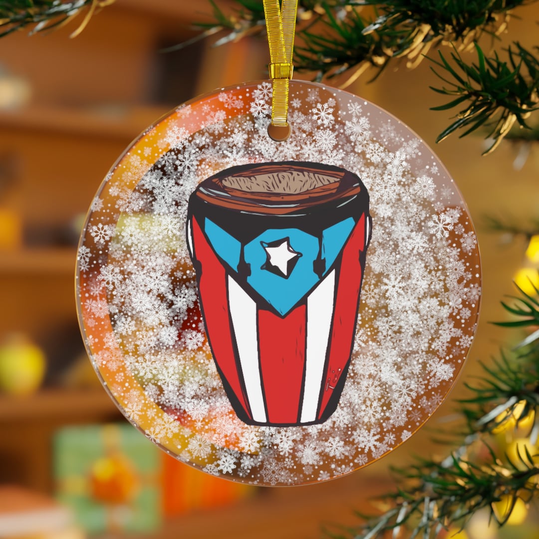 Conga Boricua Glass Ornament | Puerto Rico Flag Ornament | Ornamento De ...