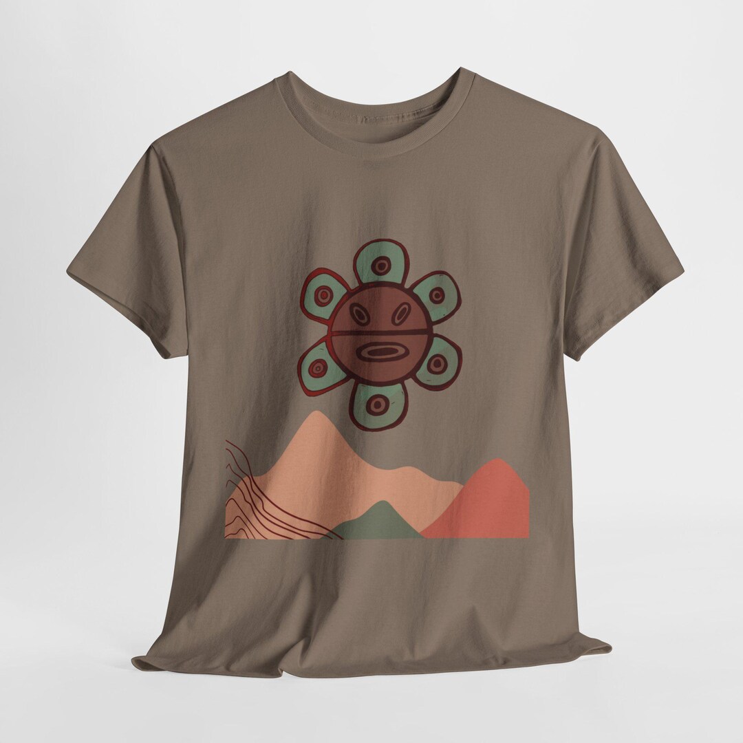 Earth Tones Taino Sun and Mountains Unisex Heavy Cotton Tee Gift for ...