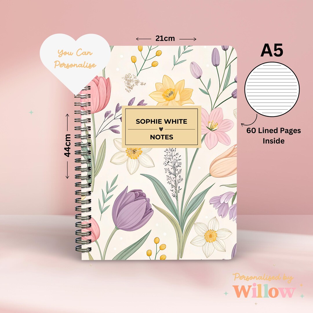 Personalized A5 Flower Notebook: Custom Journal Gift - Etsy