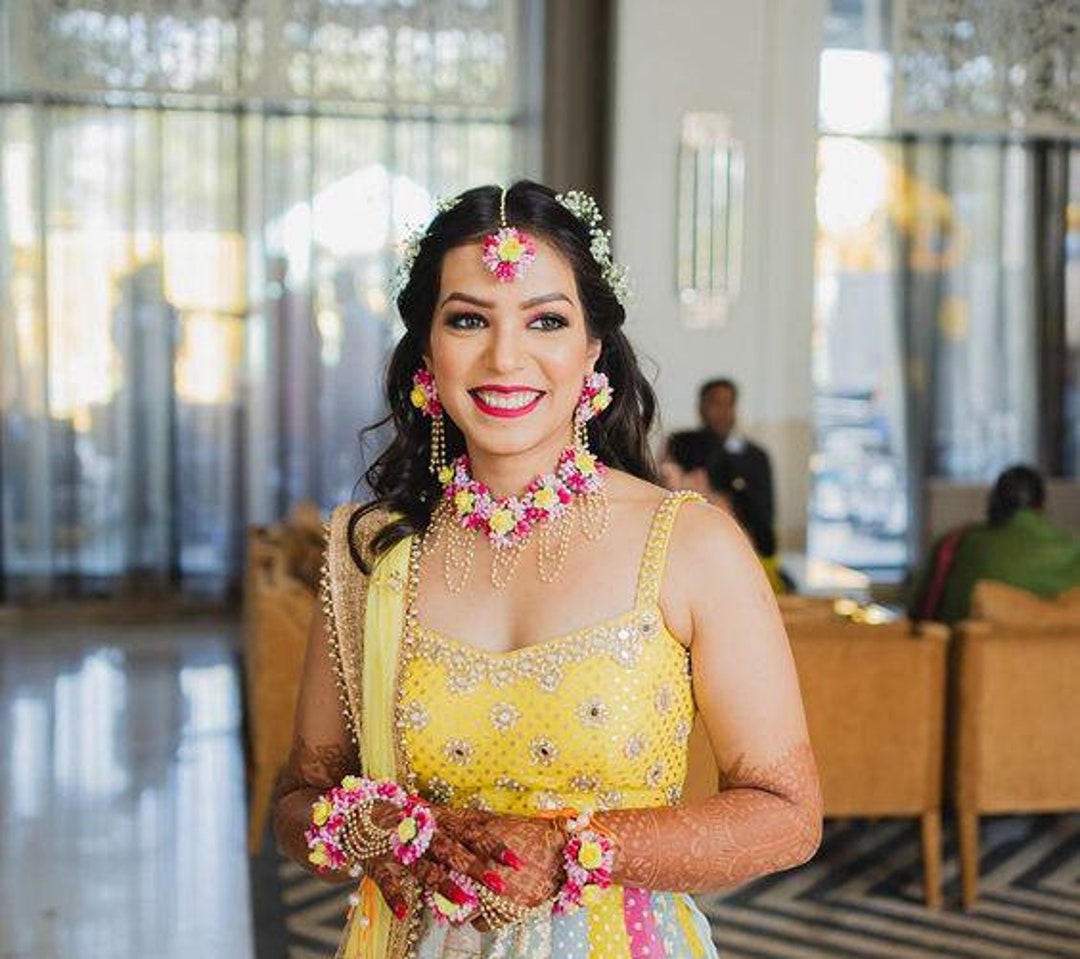 Elegant Pink Haldi Mehendi Jewelry Set, Haldi Jewelry, Indian Jewelry ...