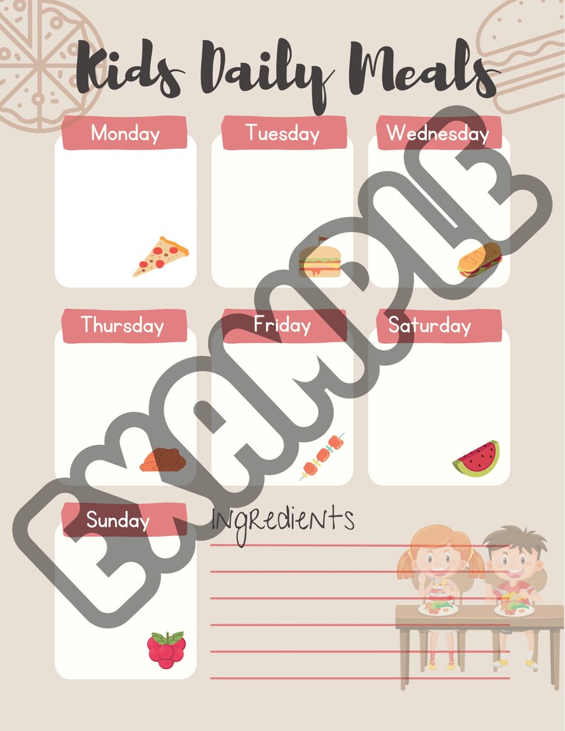Daily Meal Planner for Kids - Etsy