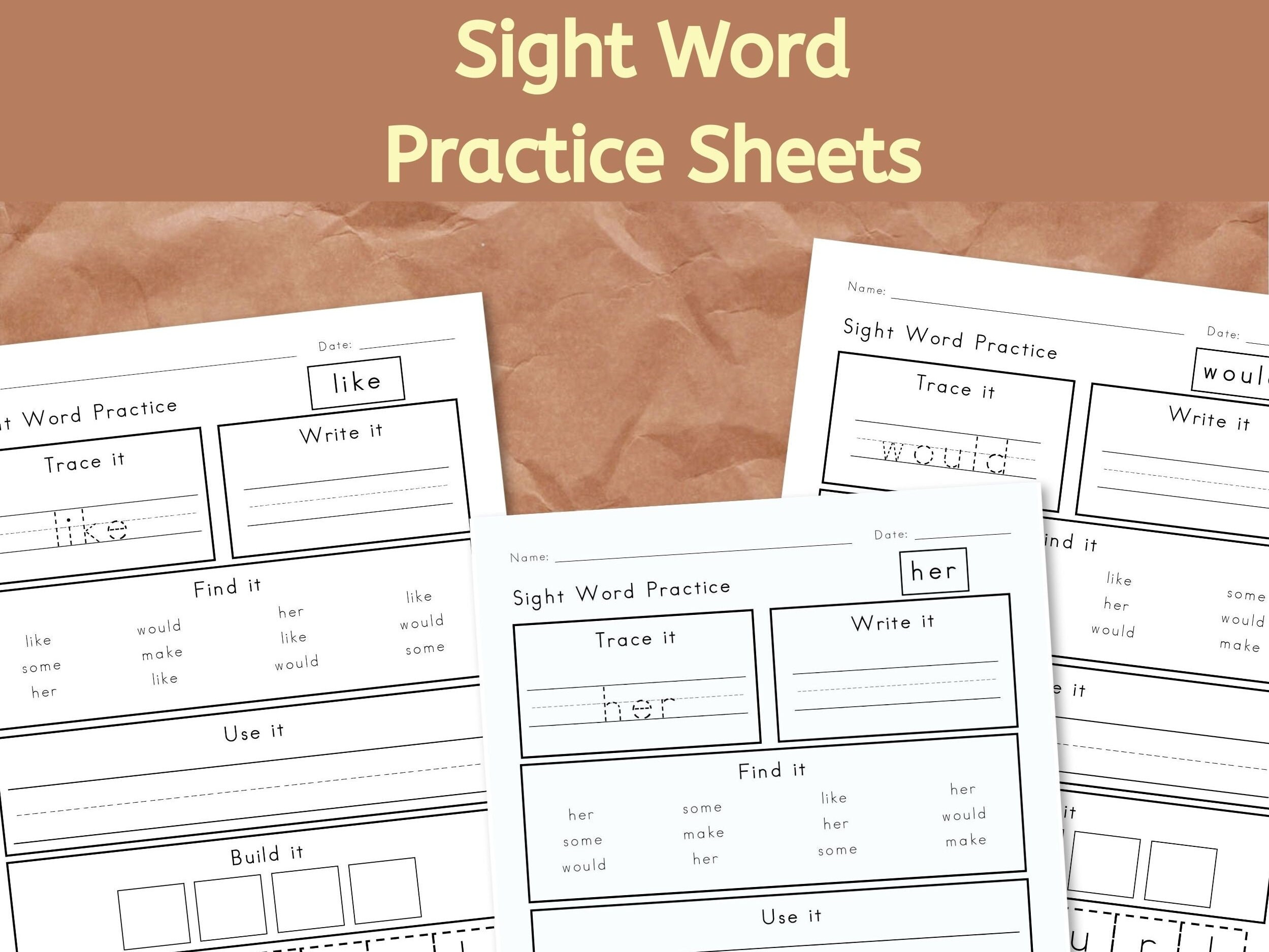Sight Word Practice Sheets Fry First 100 Words - Etsy