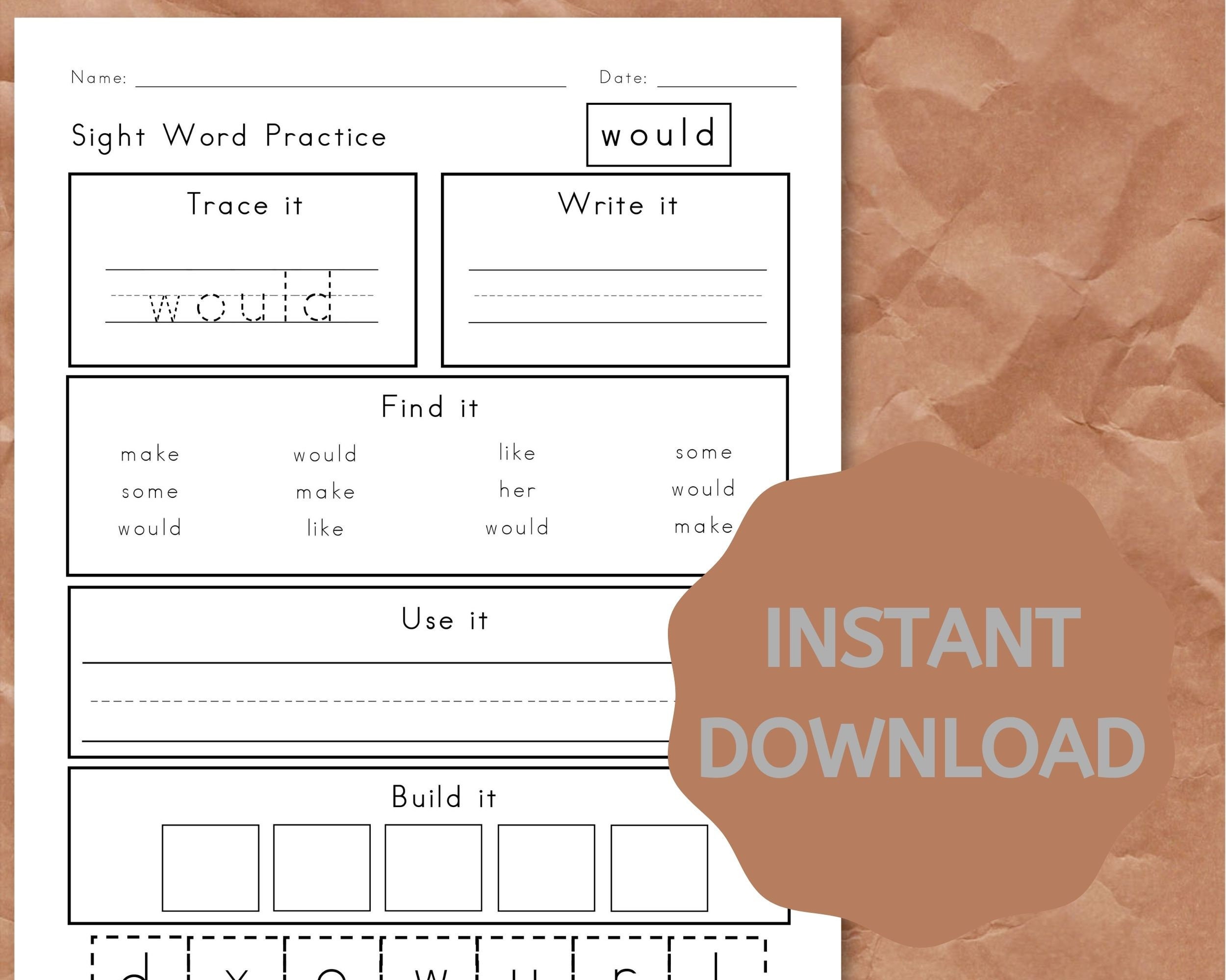 Sight Word Practice Sheets Fry First 100 Words - Etsy