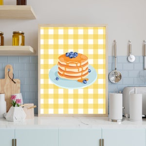 Pancakes Printable Vintage Kitchen Sign, Gingham Yellow Wall Art Decor ...
