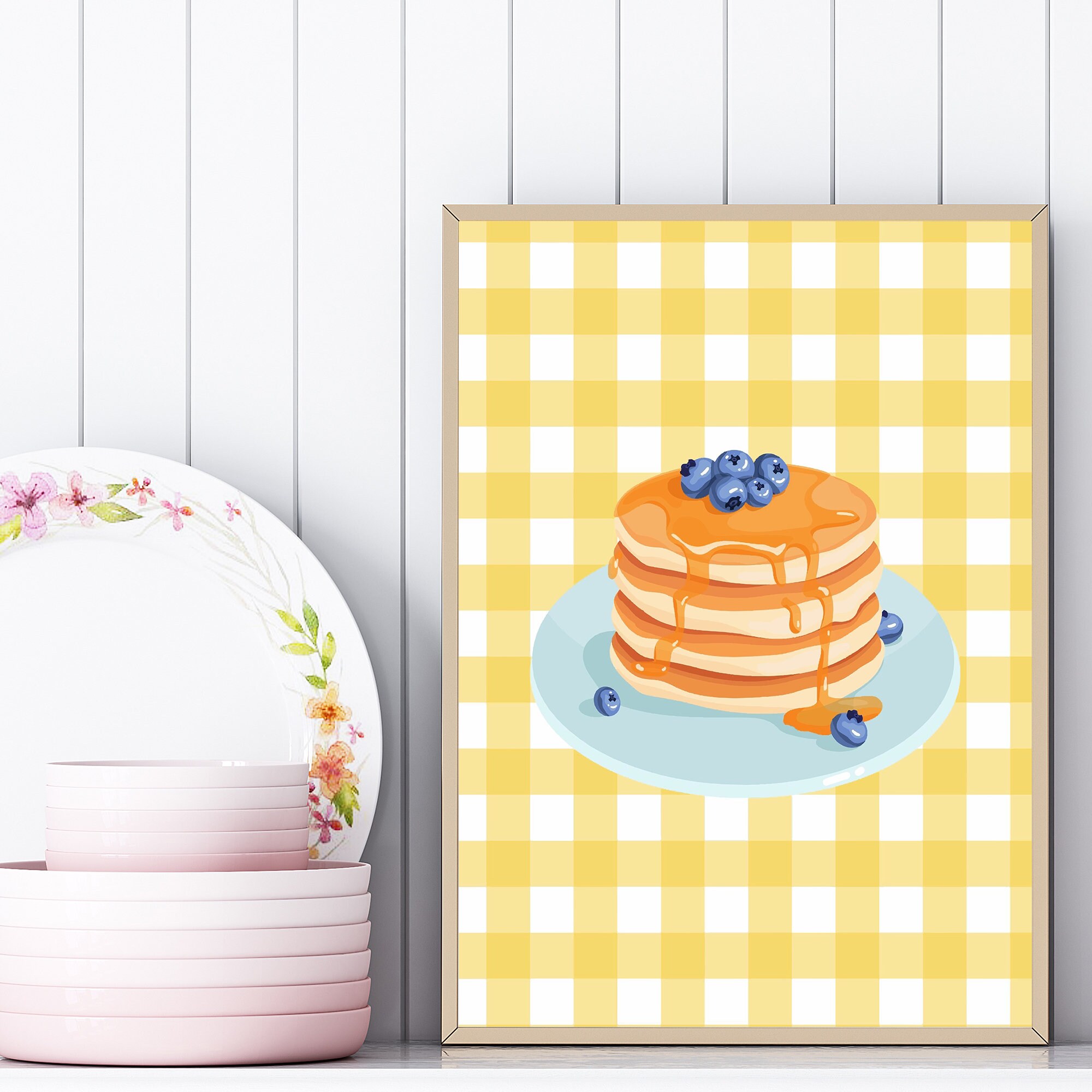 Pancakes Printable Vintage Kitchen Sign Gingham Yellow Wall - Etsy