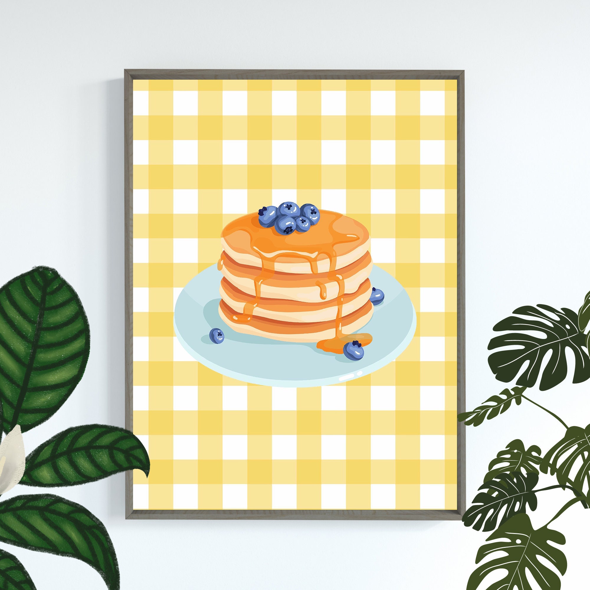 Pancakes Printable Vintage Kitchen Sign Gingham Yellow Wall - Etsy