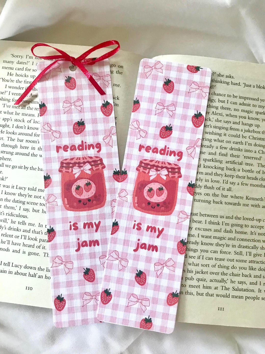 Reading is My Jam Bookmark – Pink Gingham Strawberries Bookmark ...