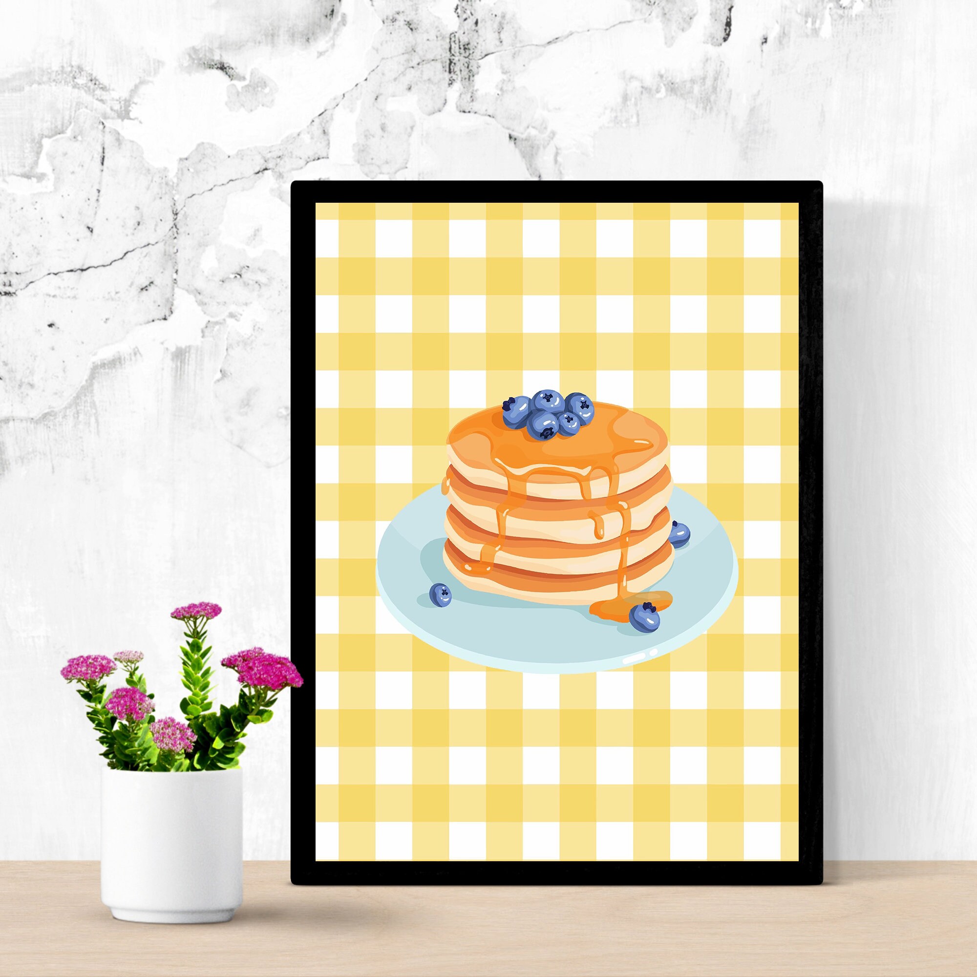 Pancakes Printable Vintage Kitchen Sign Gingham Yellow Wall - Etsy