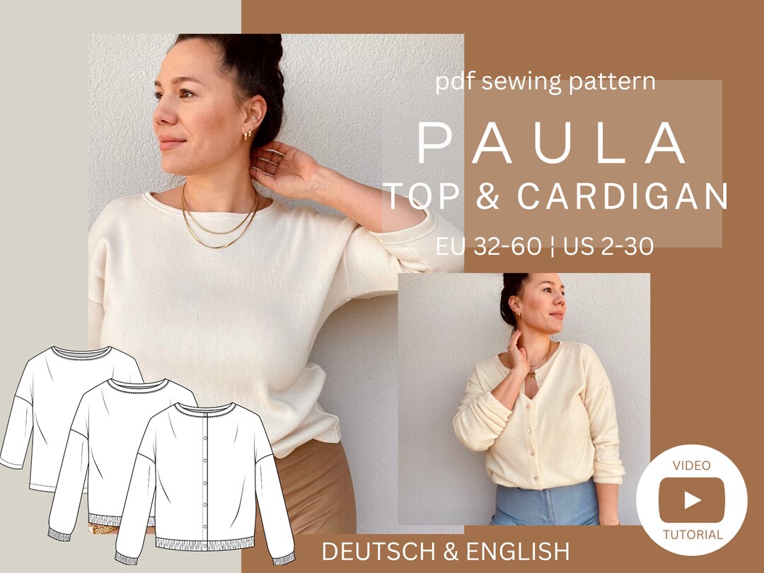 PAULA Top & Cardigan Pdf Sewing Pattern Strickjacke Top Schnittmuster ...