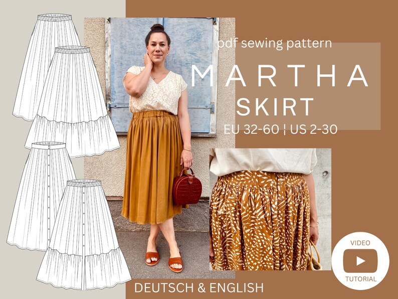 MARTHA Skirt Pdf Sewing Pattern Rock Pdf Schnittmuster - Etsy