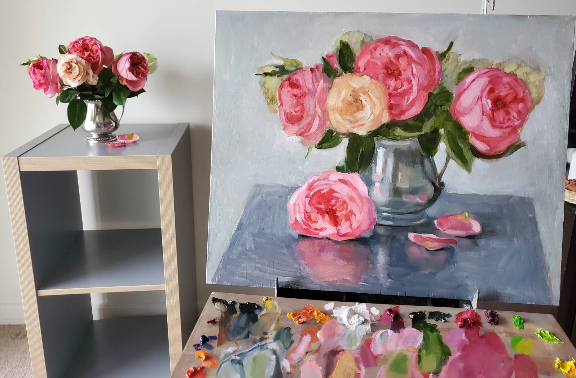 Peony Rose Painting, Original Roses Painting, Rose Bouquet Painting ...