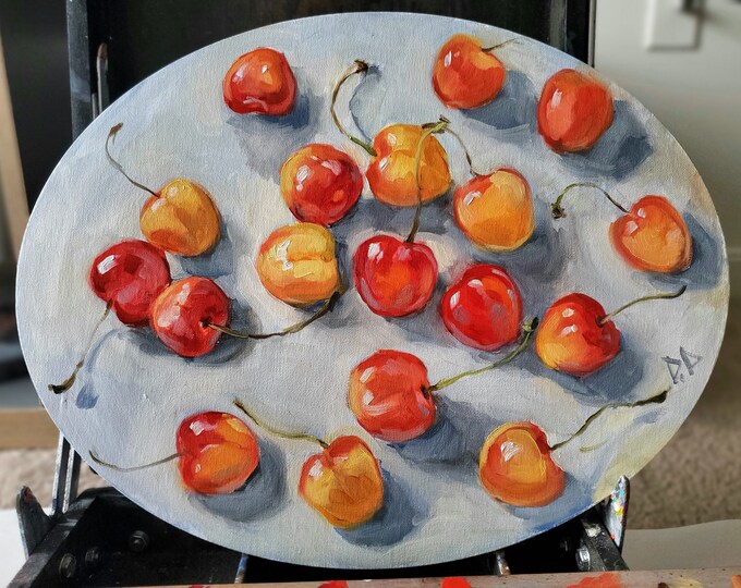 Cherry Oil Painting, Original Oil Painting, Cherry Lovers, Yellow ...