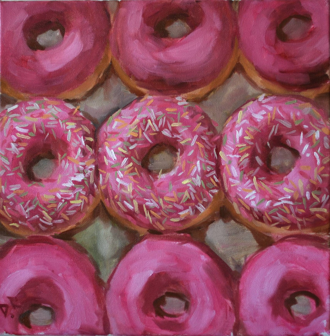 Doughnut Painting, Original Oil Painting, Pink Dooghnuts, Donut ...