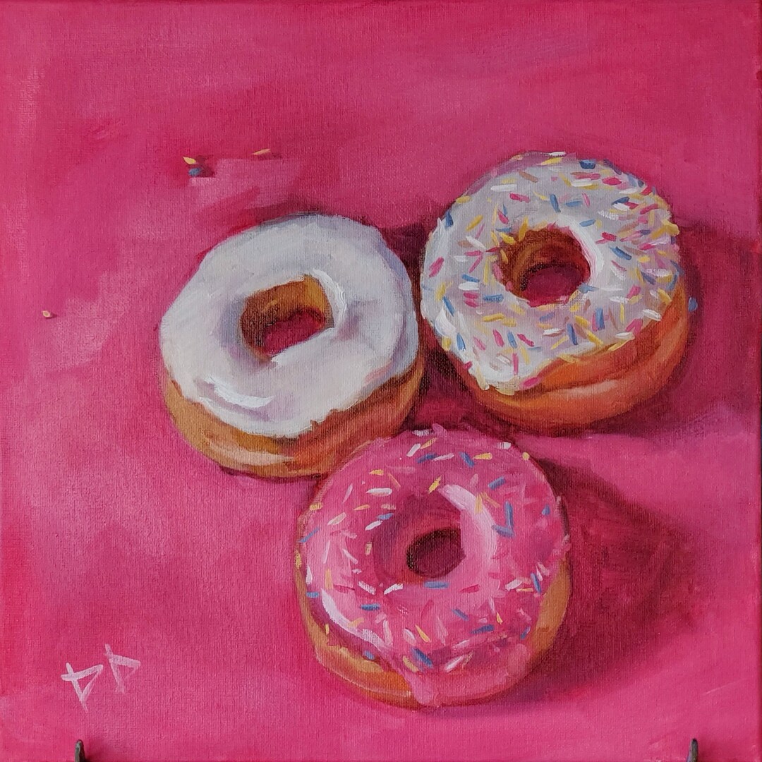Pink Doughnuts Painting, Original Oil Painting, Pink Donuts Painting ...