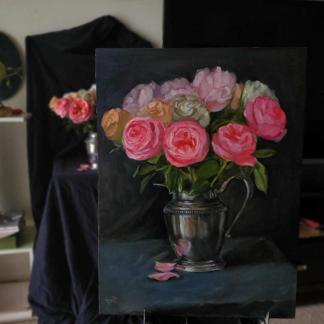 Peony Roses Painting, Original Roses Painting, Rose Bouquet Painting ...