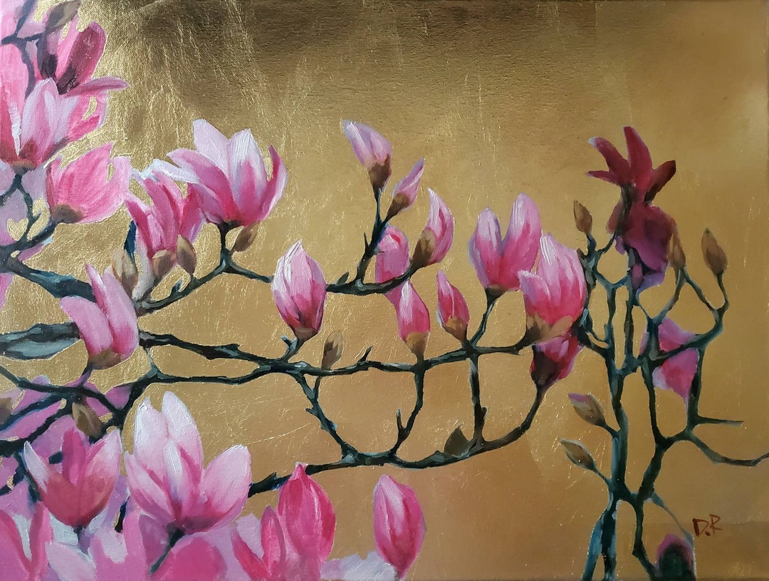 Magnolia Flowers Painting, Magnolia Branches Painting, Blooming ...