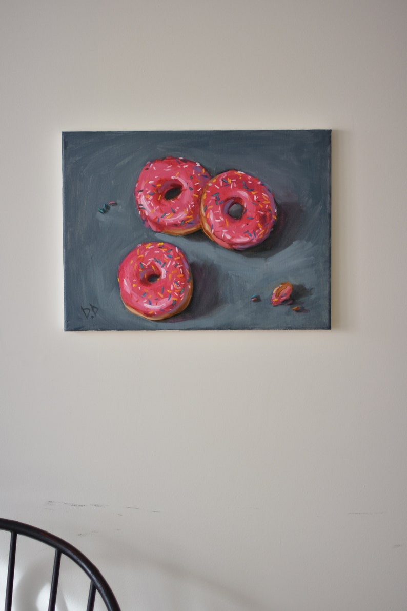 Pink Doughnuts Painting, Original Oil Painting, Pink Donuts Painting ...