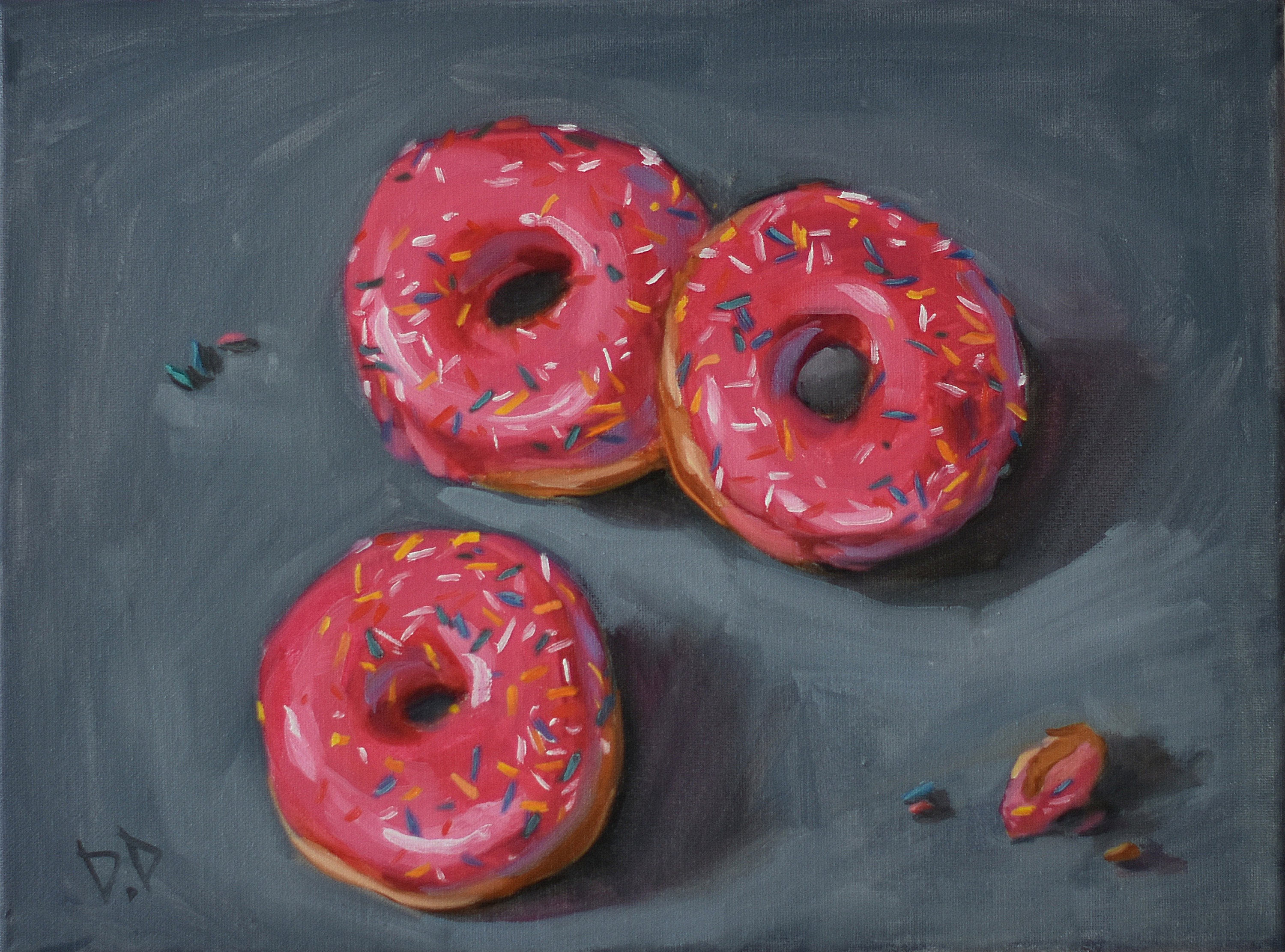 Pink Doughnuts Painting, Original Oil Painting, Pink Donuts Painting ...