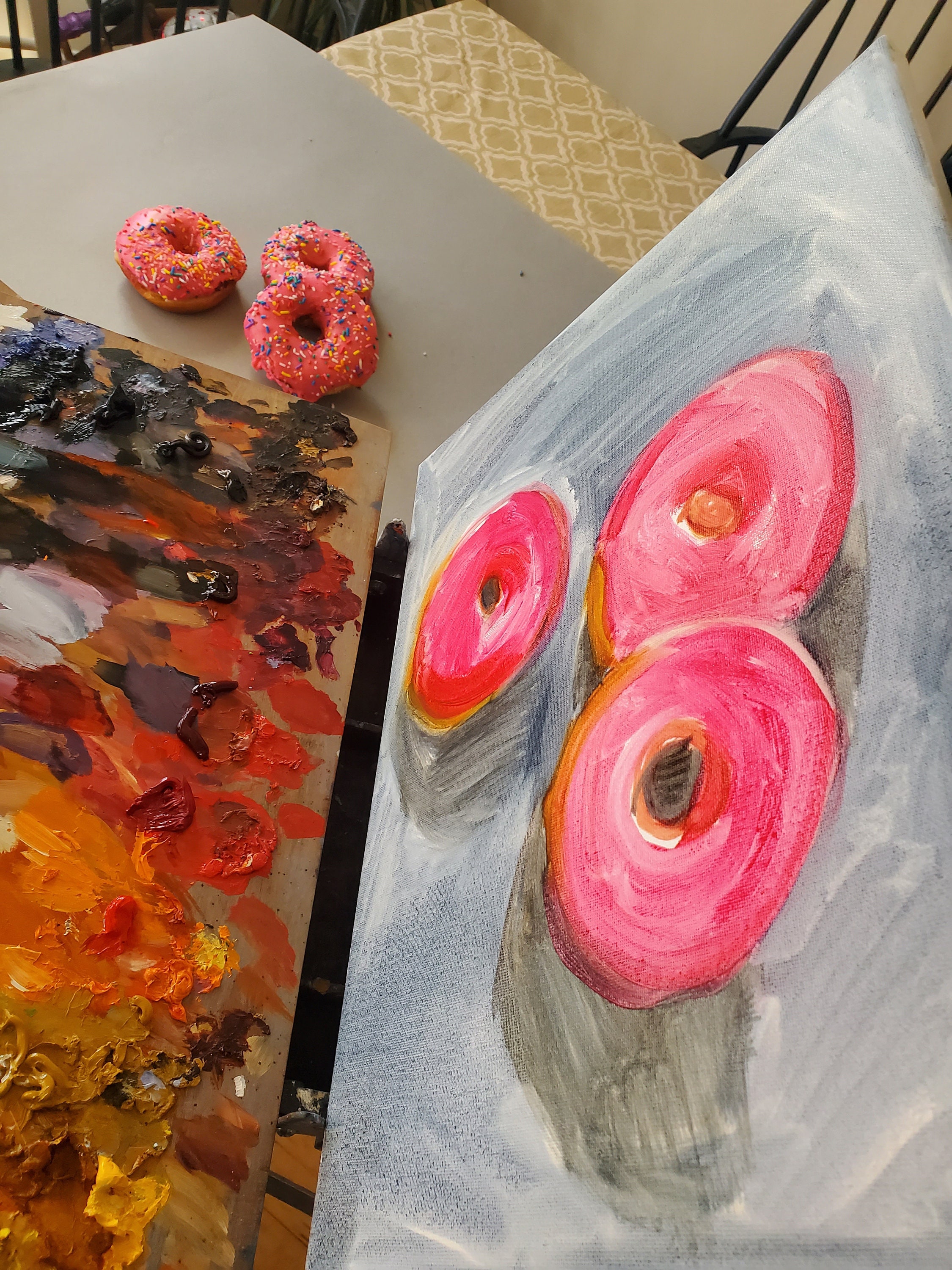 Pink Doughnuts Painting, Original Oil Painting, Pink Donuts Painting ...