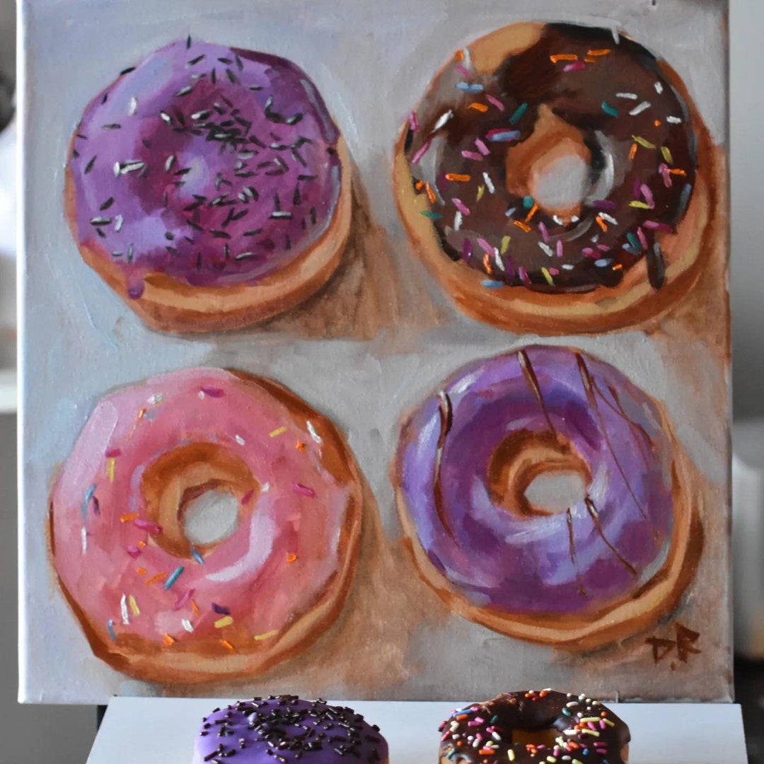 Doughnut Painting, Original Oil Painting, Donut Painting, Dunkin Donut ...