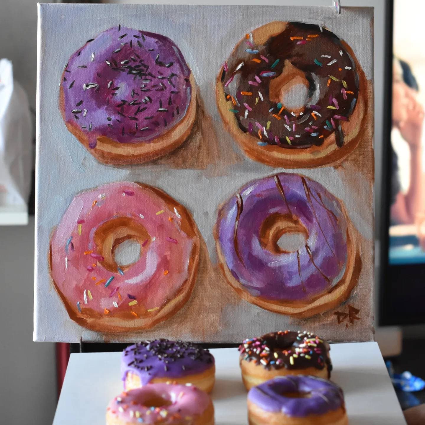 Doughnut Painting, Original Oil Painting, Donut Painting, Dunkin Donut ...