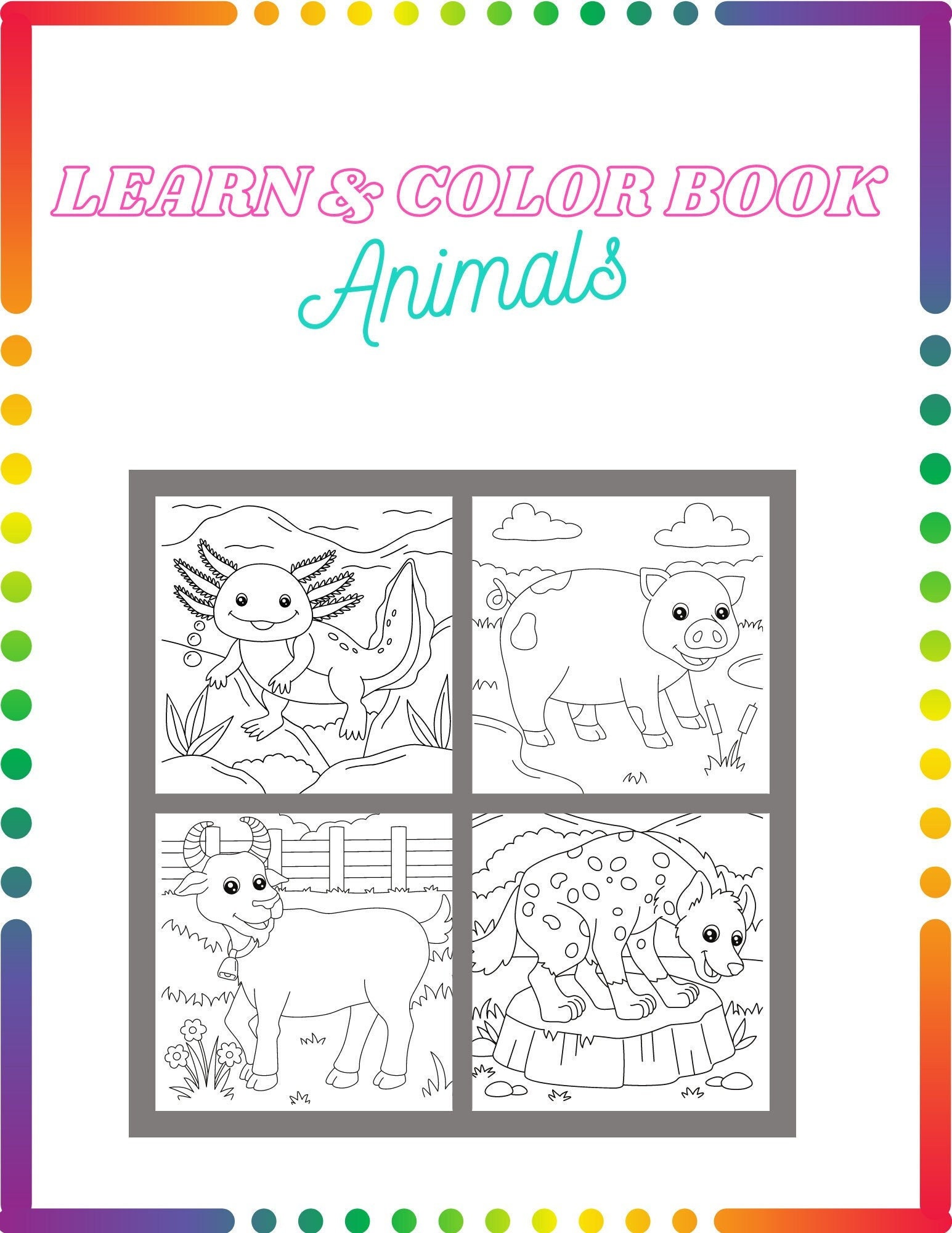 Color and Learn: Animals, Kids Coloring Book Digital Download 38 Pages ...