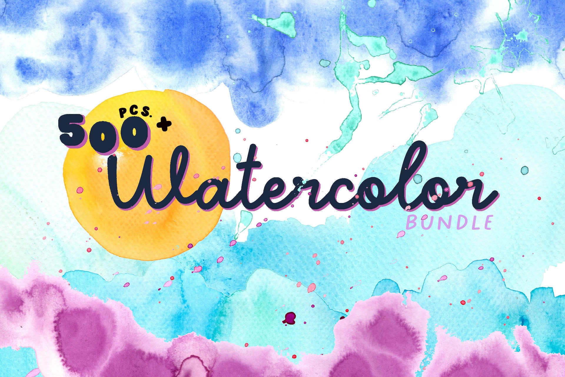 BUNDLE Watercolor Elements, Clipart, Colorful, Spray, Decorate ...