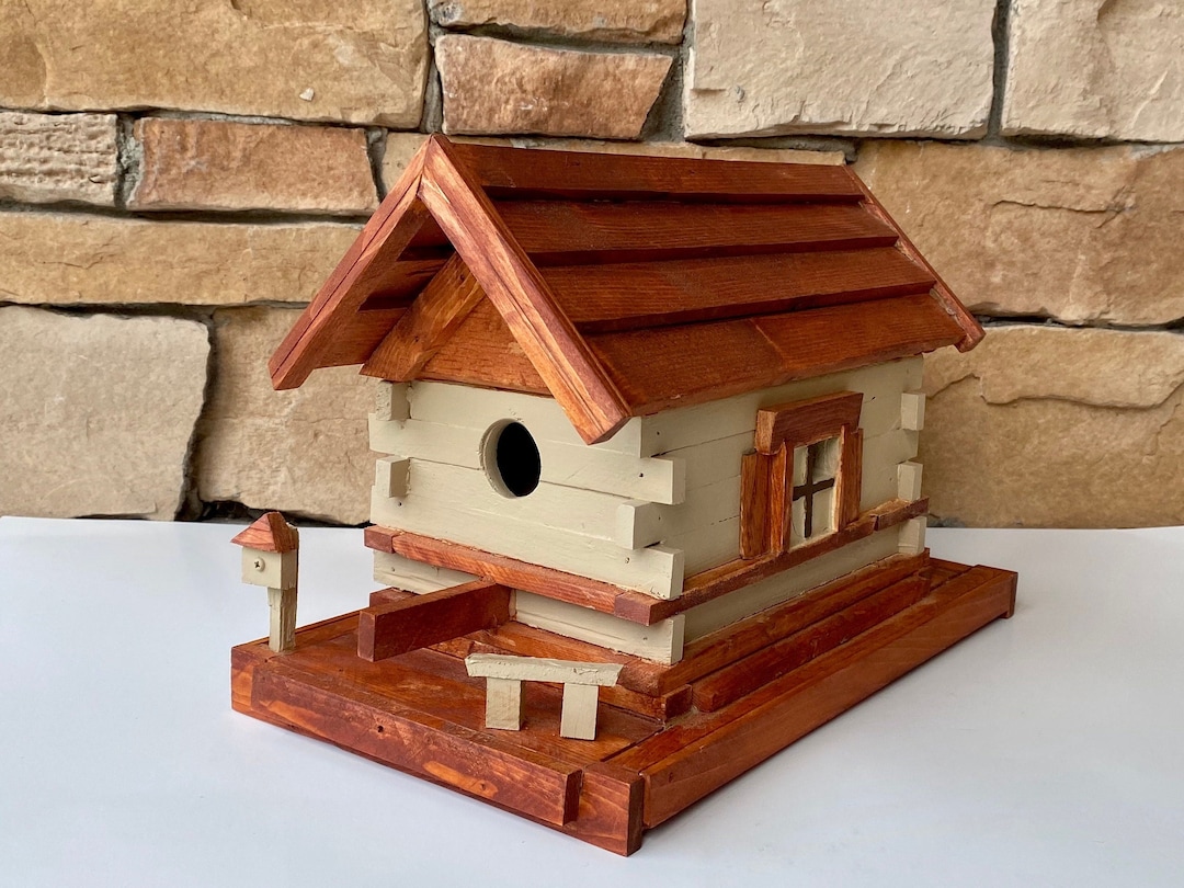Handmade Rustic Log Cabin Birdhouse: Unique Garden Decor / Stained ...