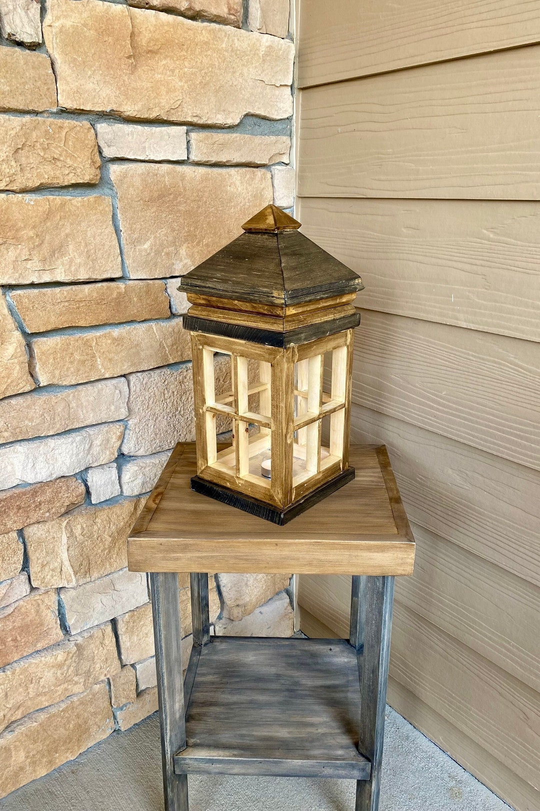 Large Tea Candle Lanterns / Candle Lanterns / Rustic Lanterns / Wooden Lanterns / Stained ...