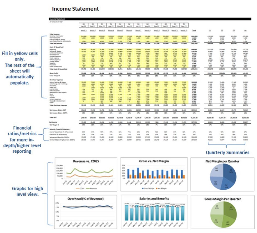 Income Statement Excel Template - Etsy