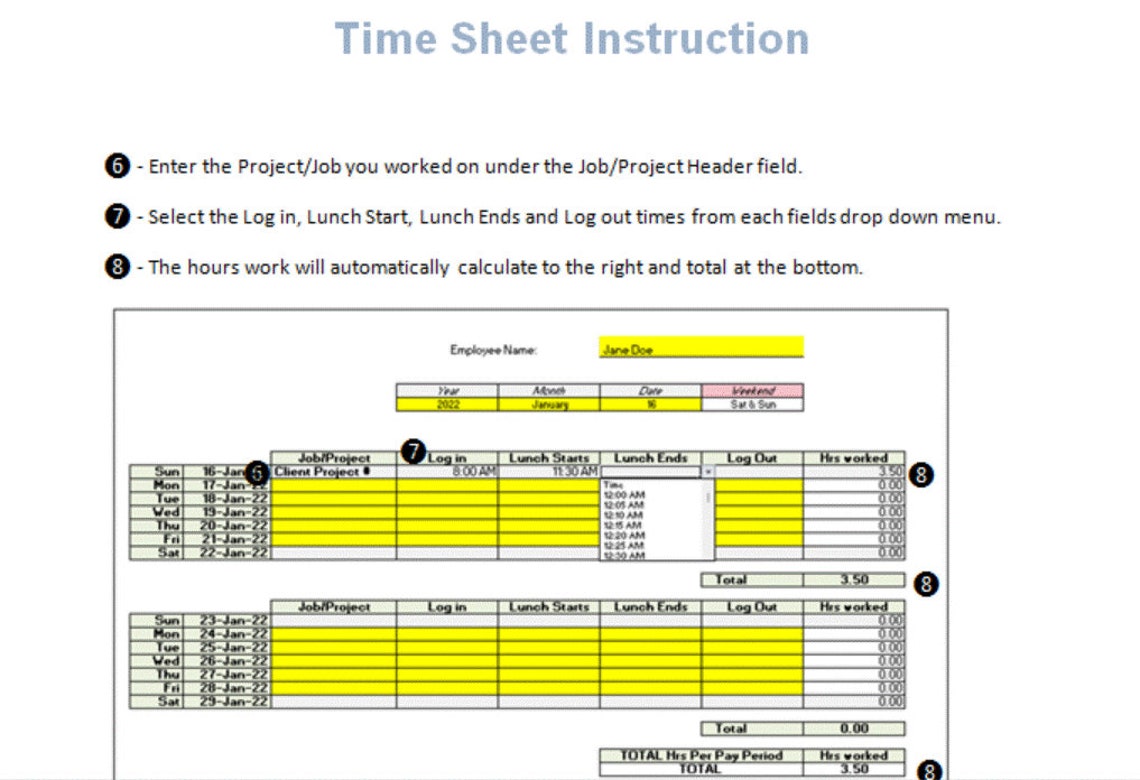 Bi-weekly Employee Timesheet Template excel, With 2 Breaks - Etsy