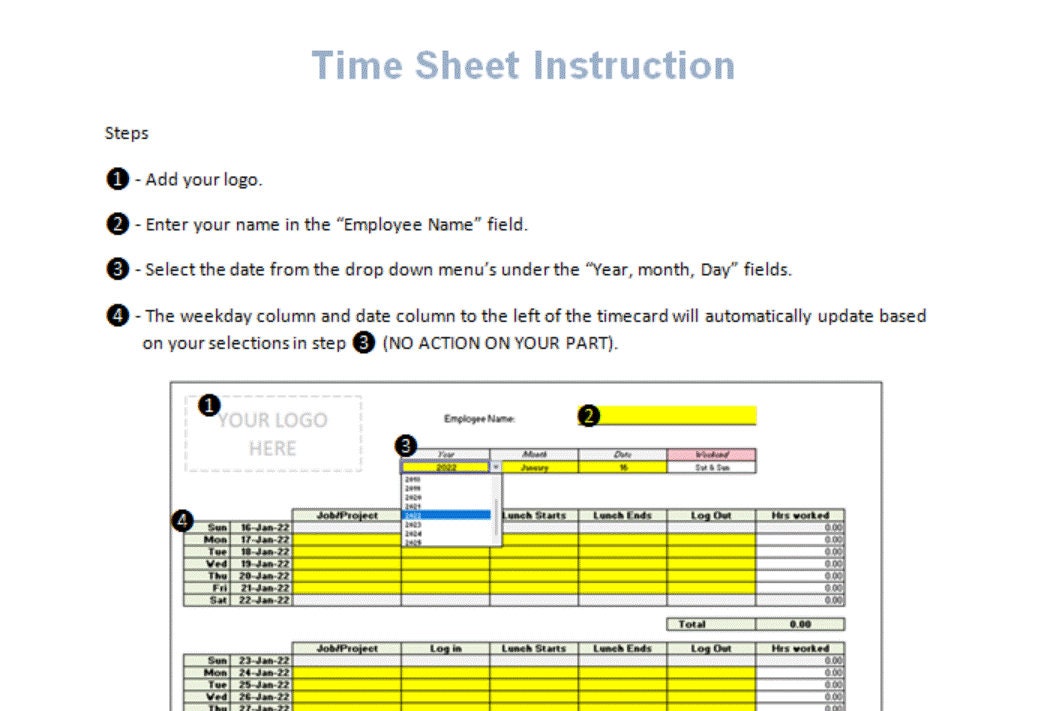 Bi-weekly Employee Timesheet Template excel, With 2 Breaks - Etsy