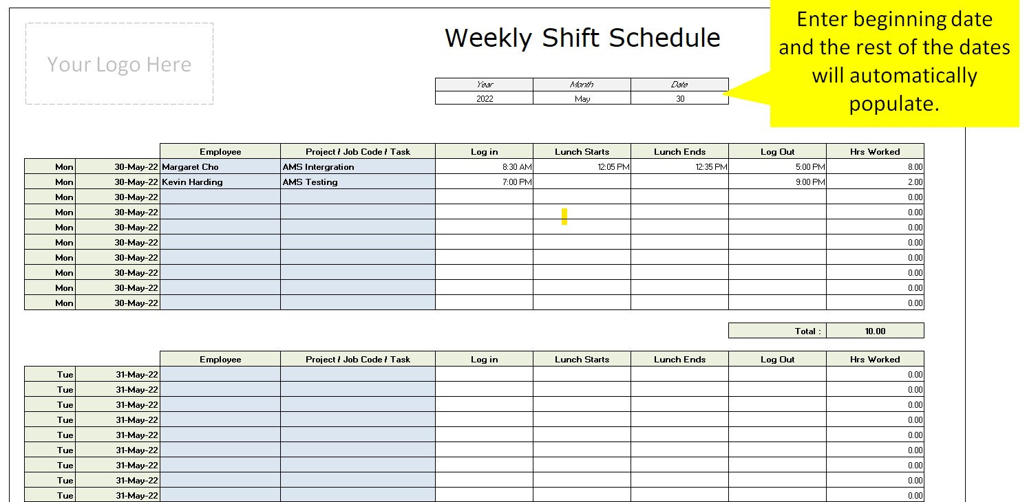 Free Excel Shift Schedule Template