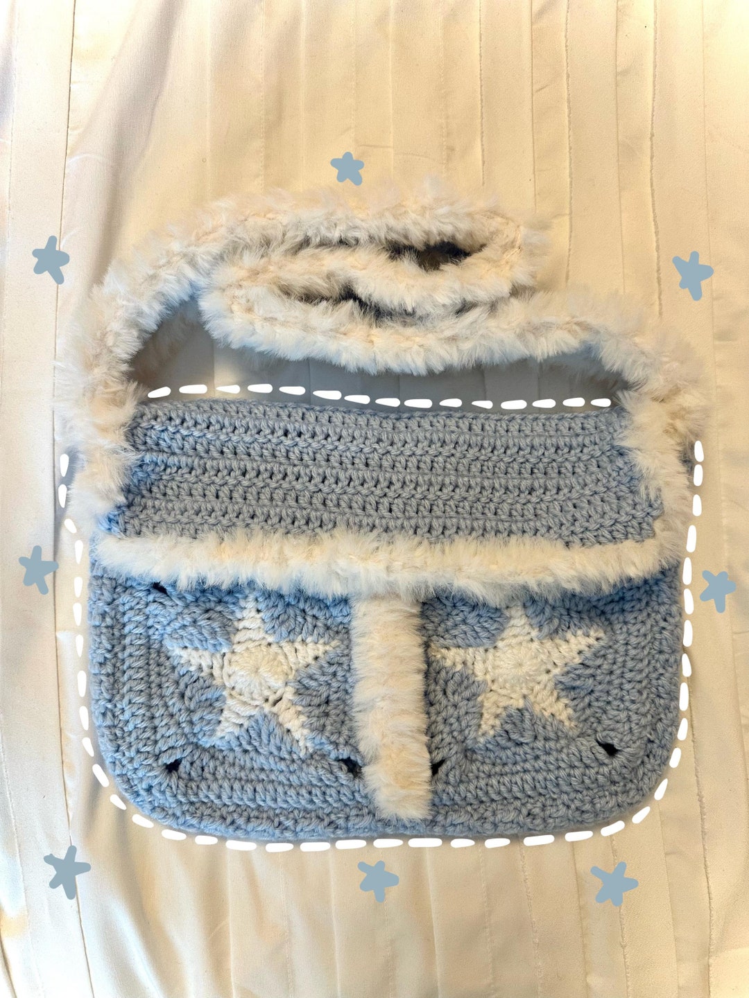 Fluffy Star Mini Messenger Bag, Crochet Handmade Bag, Winter Purse ...