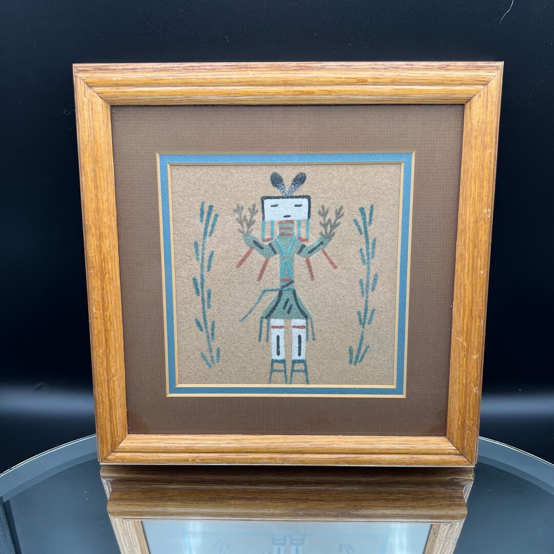 Navajo Sand Art Framed Indigenous Fine Art Natural Earth Tones Blue ...