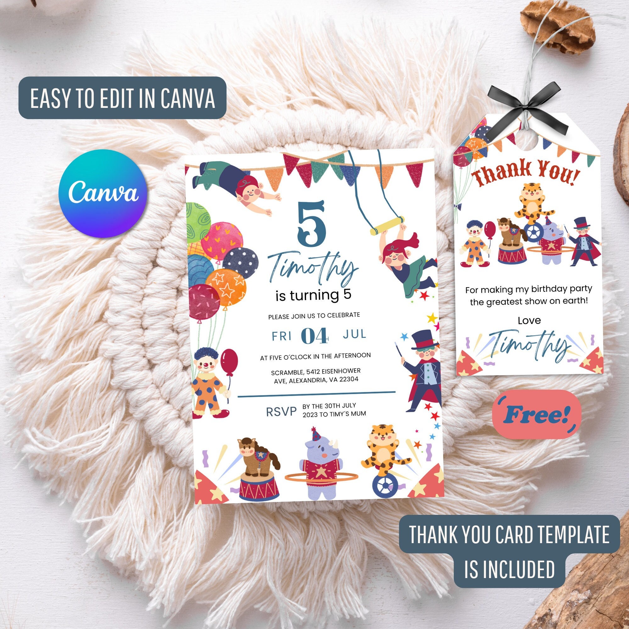 Editable Circus Fun Fair Theme Birthday Party Come One Come - Etsy