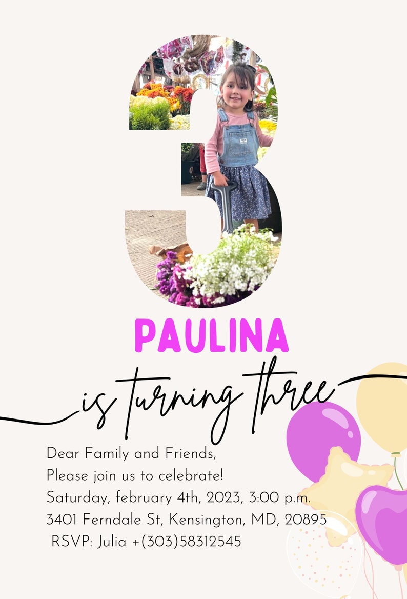 Third Birthday Invitation, Minimalist Birthday Invitation, Modern 3rd ...