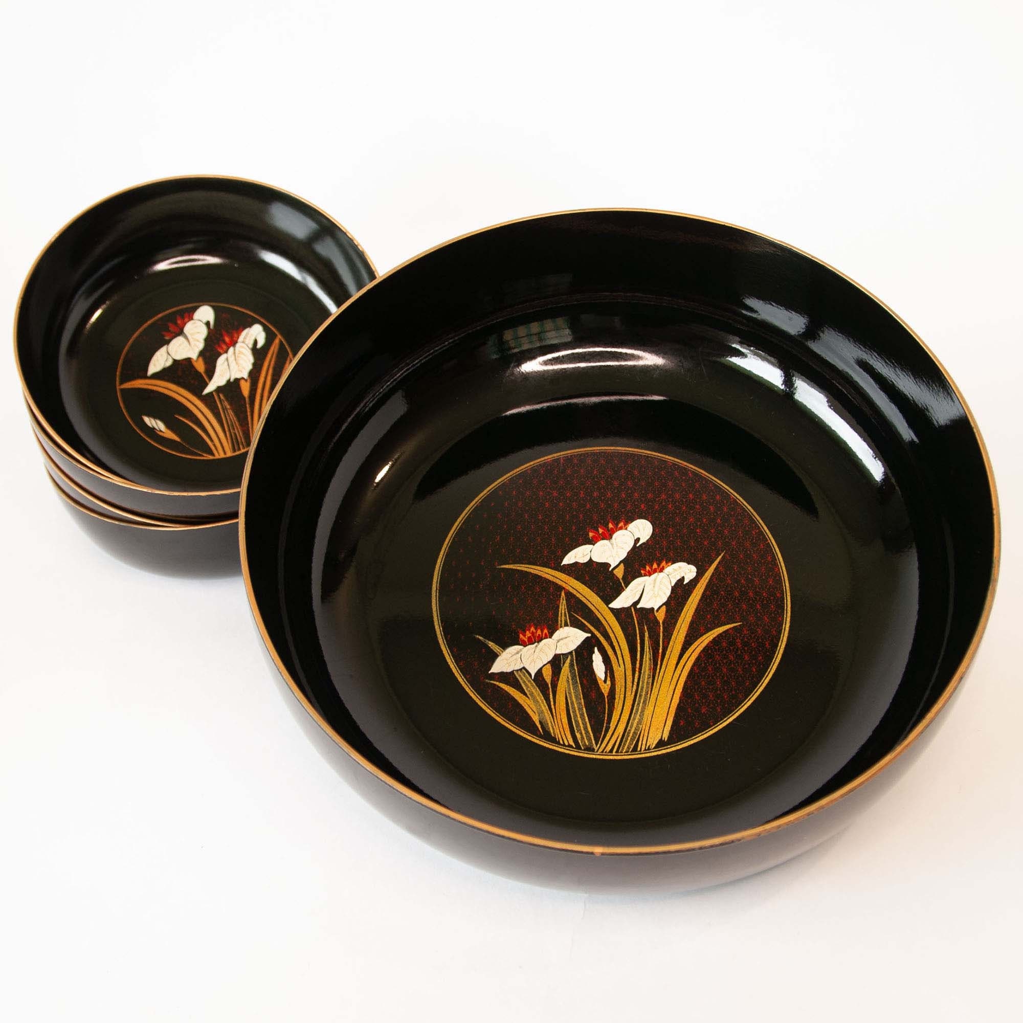 Vintage Black Lacquerware Japanese Bowl Set - Etsy