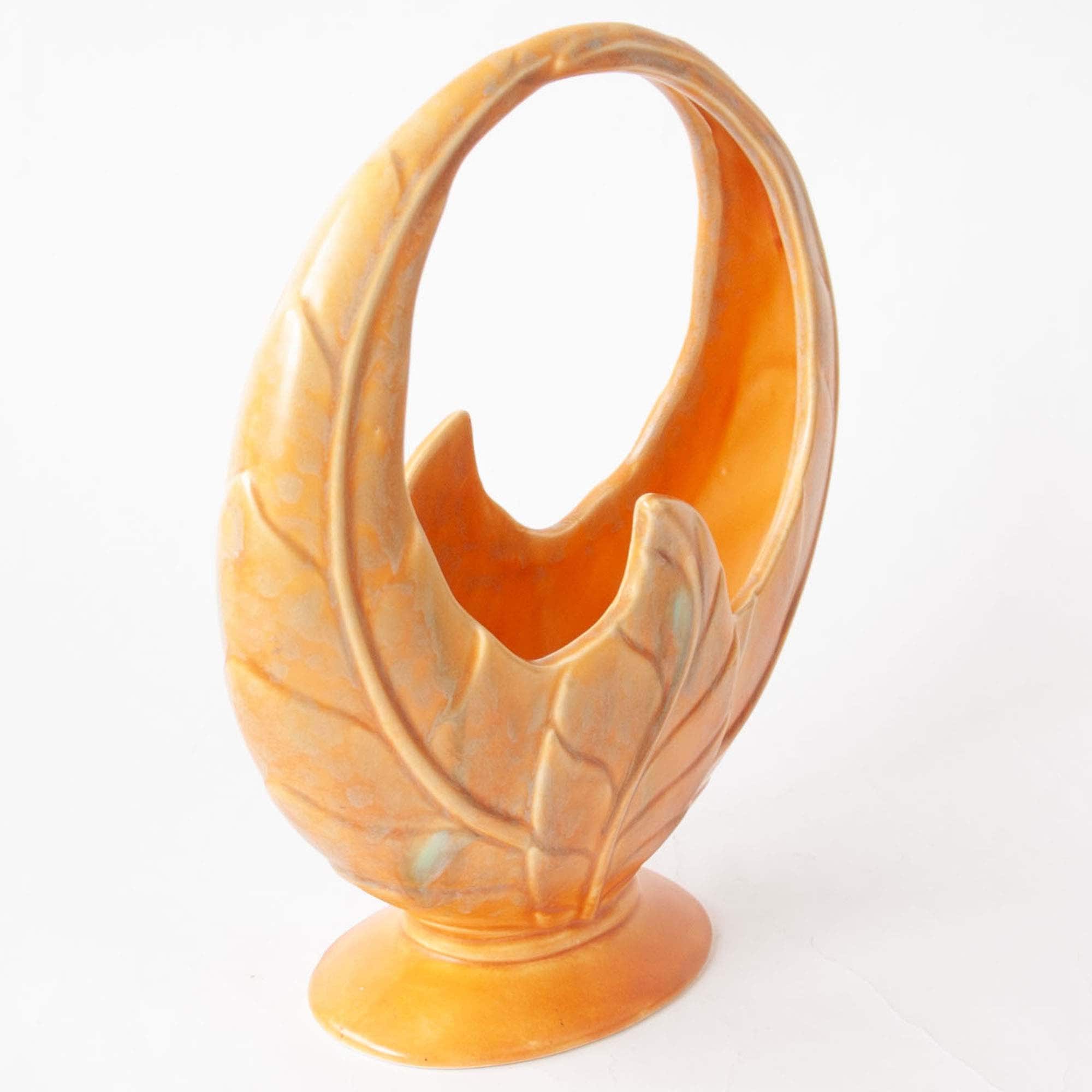 Large Beswick Vase With Leaf Form Ring Handle Mottled Pale Orange ...
