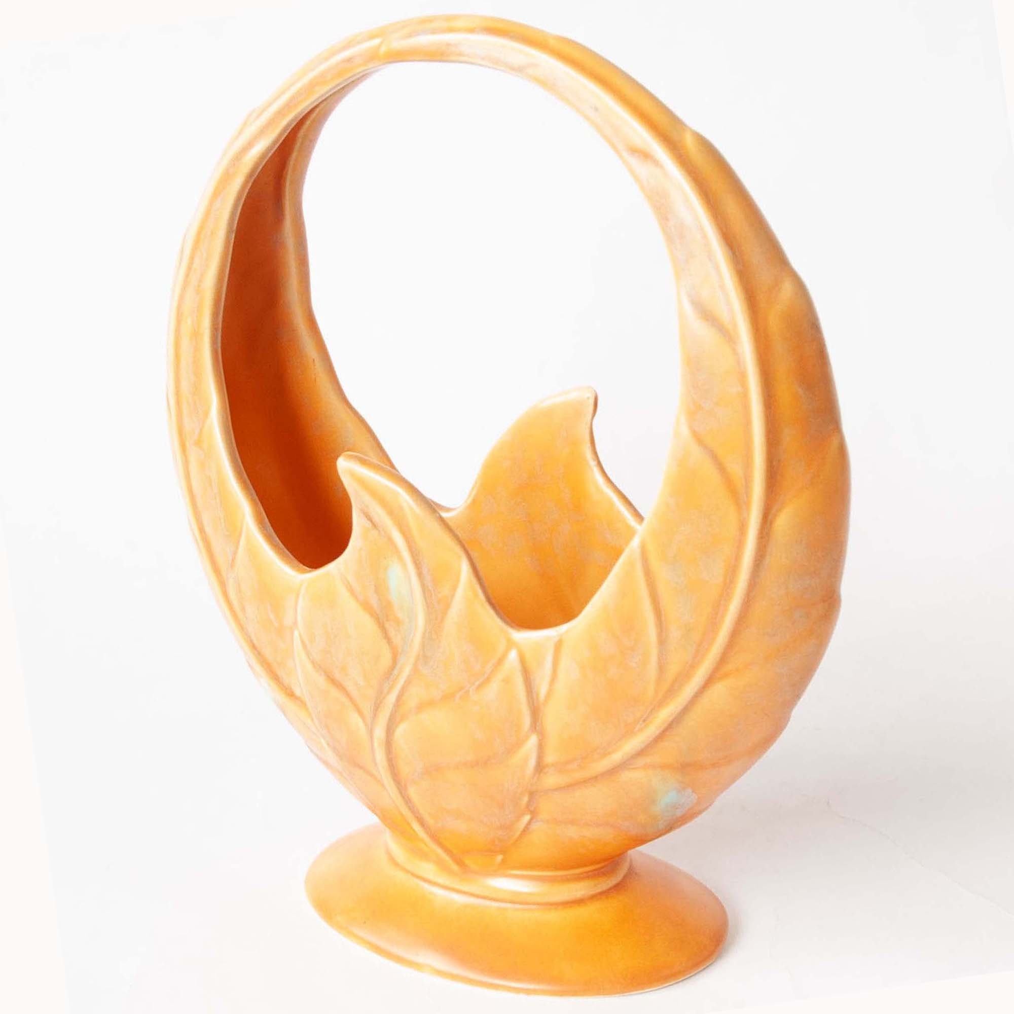 Large Beswick Vase With Leaf Form Ring Handle Mottled Pale Orange ...